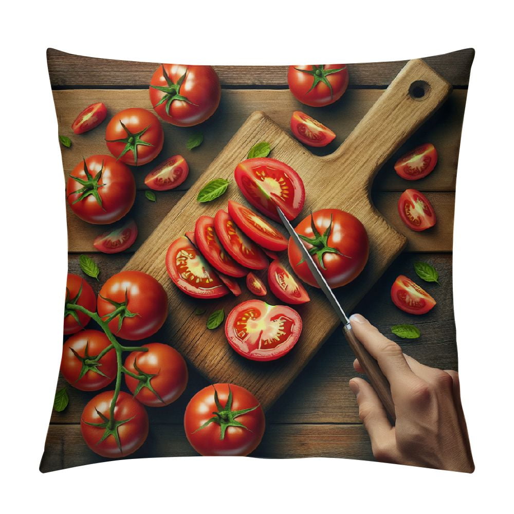 Ometkay Tomato Fruits Watercolor Throw Pillow Covers Farmhouse Standard Size Square Pillow ...