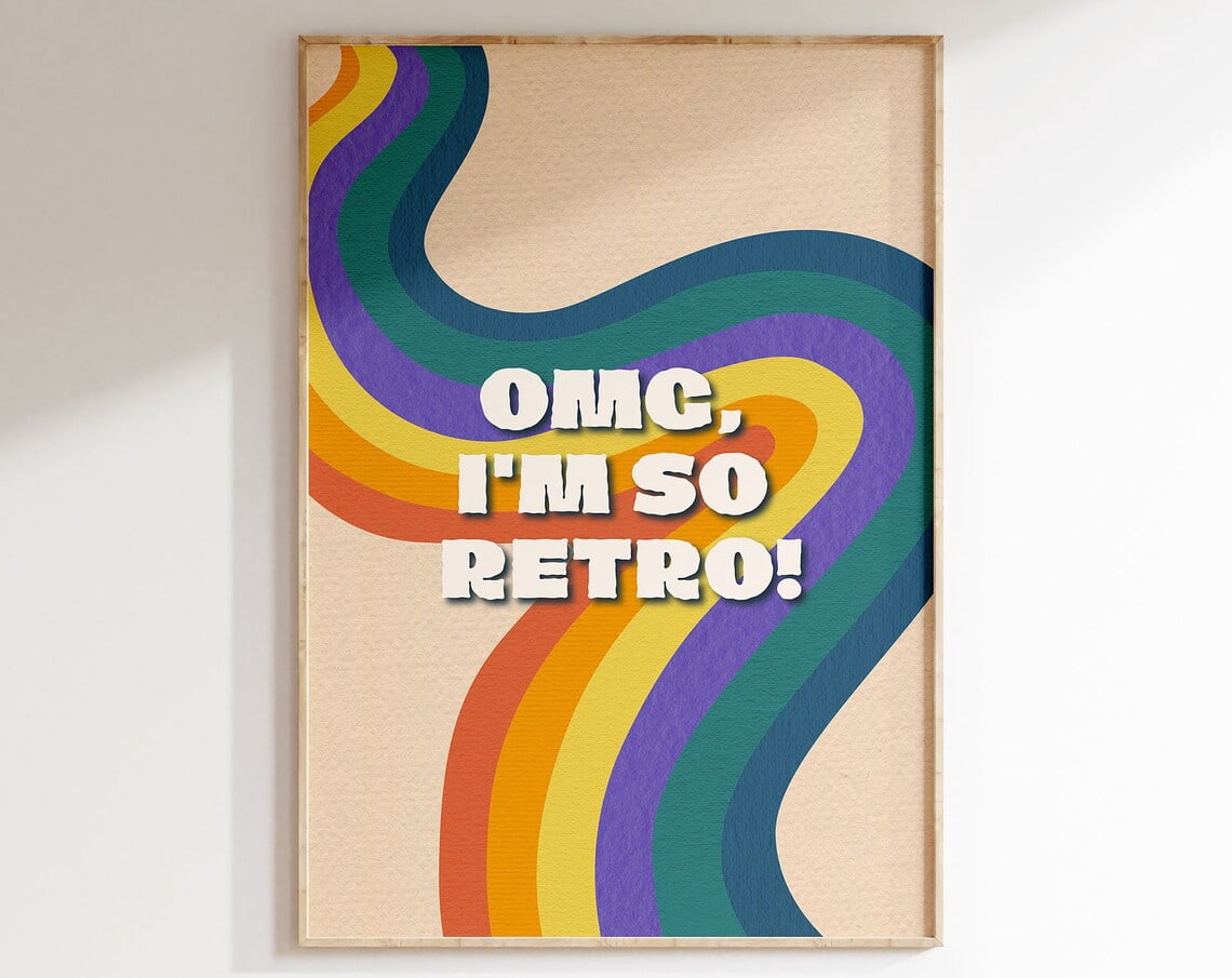 Omg I'M So Retro Print, Abstract Rainbow Painting, Trendy Living Room ...