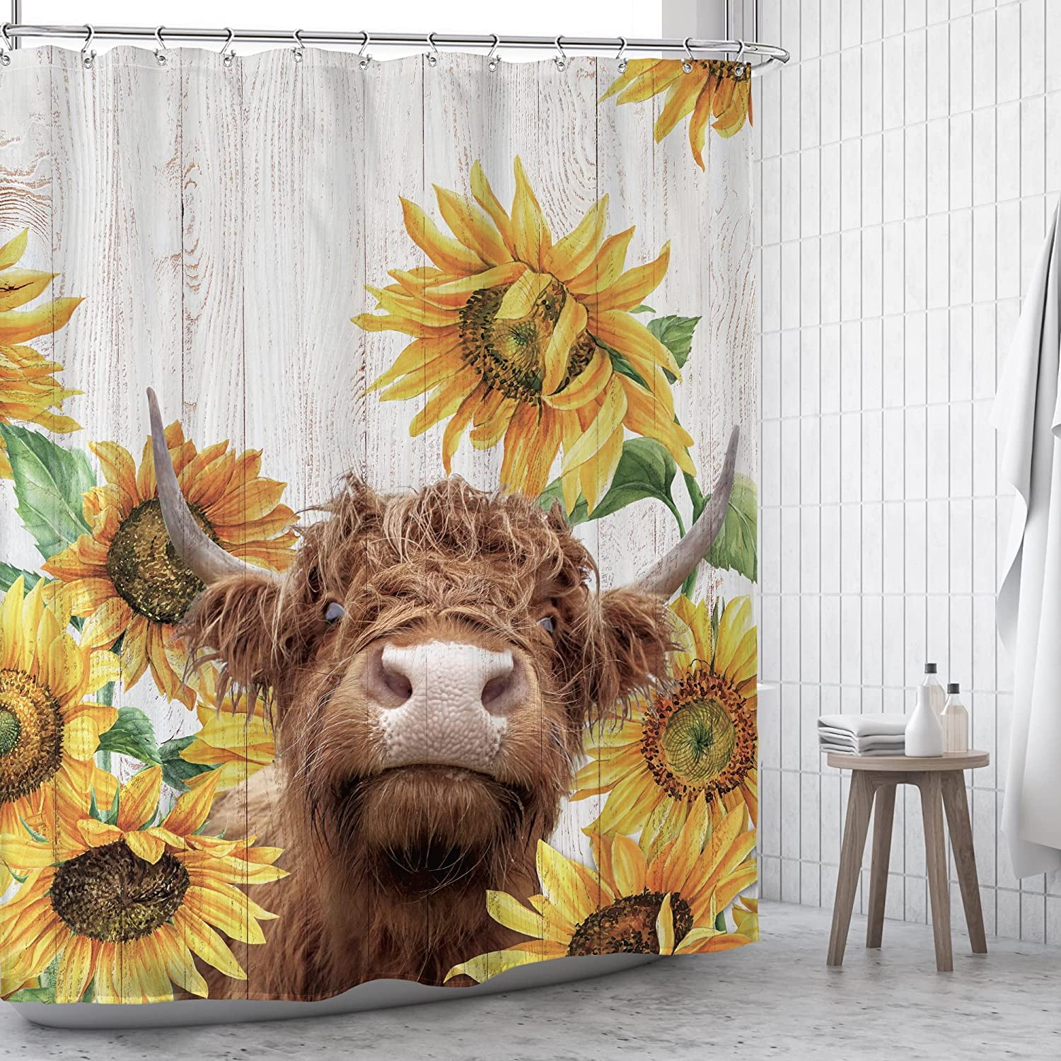 Omifly Cow Sunflower Shower Curtain,Farmhouse Shower Curtains,Funny ...