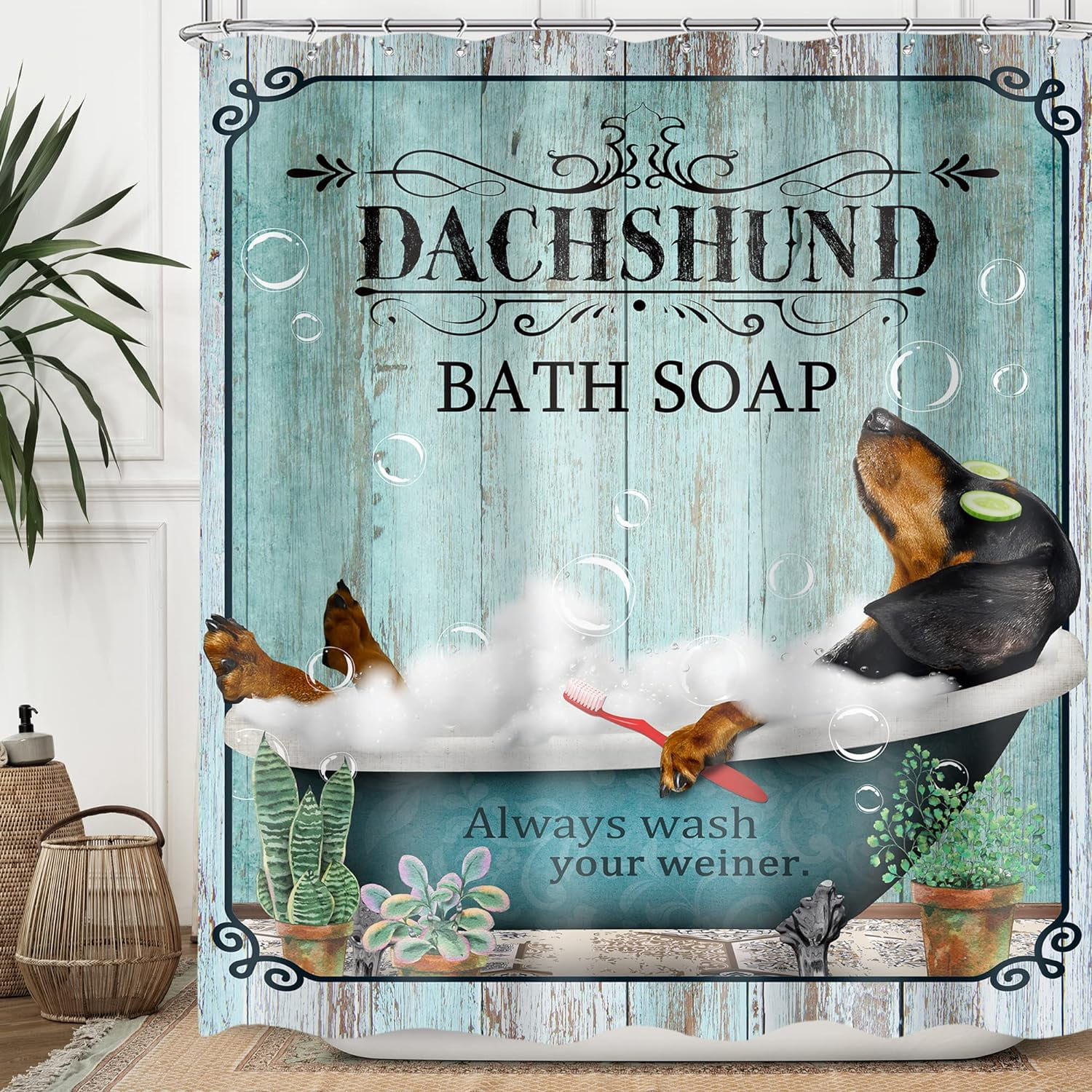 Omifly Funny Dog Shower Curtain 60Wx72H Inch Dachshund Bath Soap ...