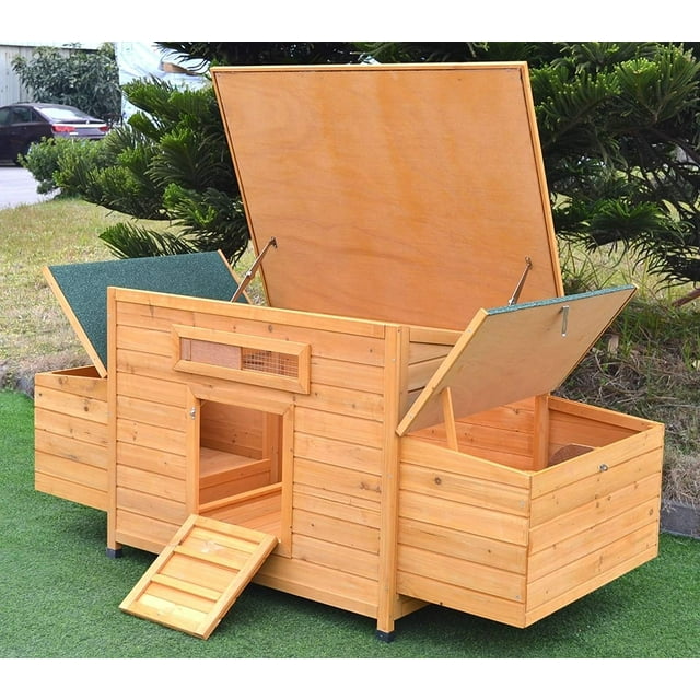 "Omitree Durable Portable 69"" Wooden Poultry Hutch House, Chicken Hen ...