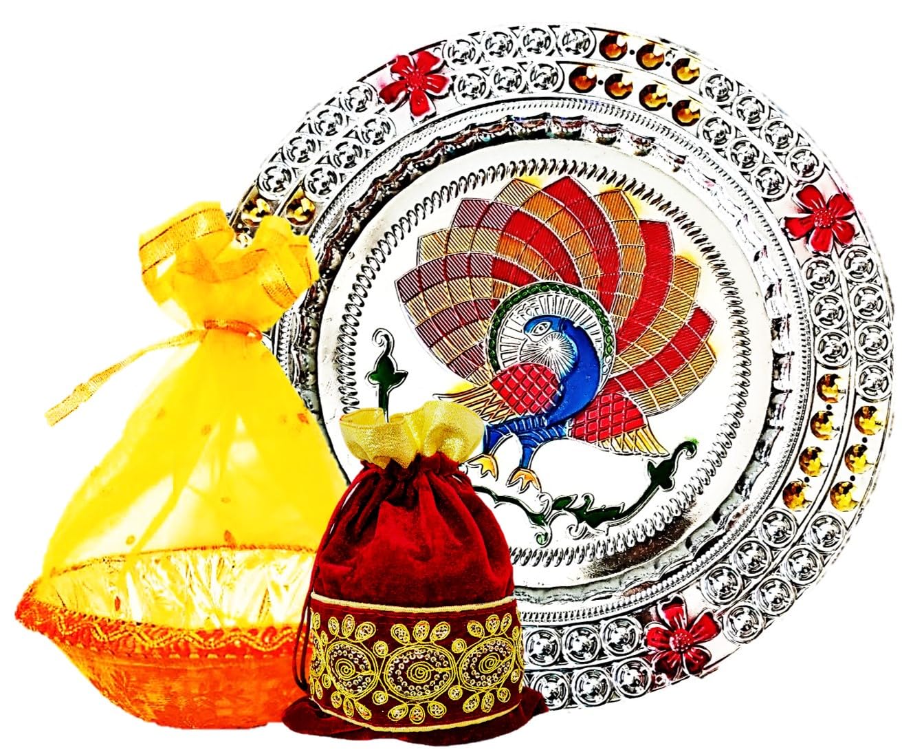 Omkar by R3 Inc Multipurpose Modern Luxury Gift Plates Round Basket ...