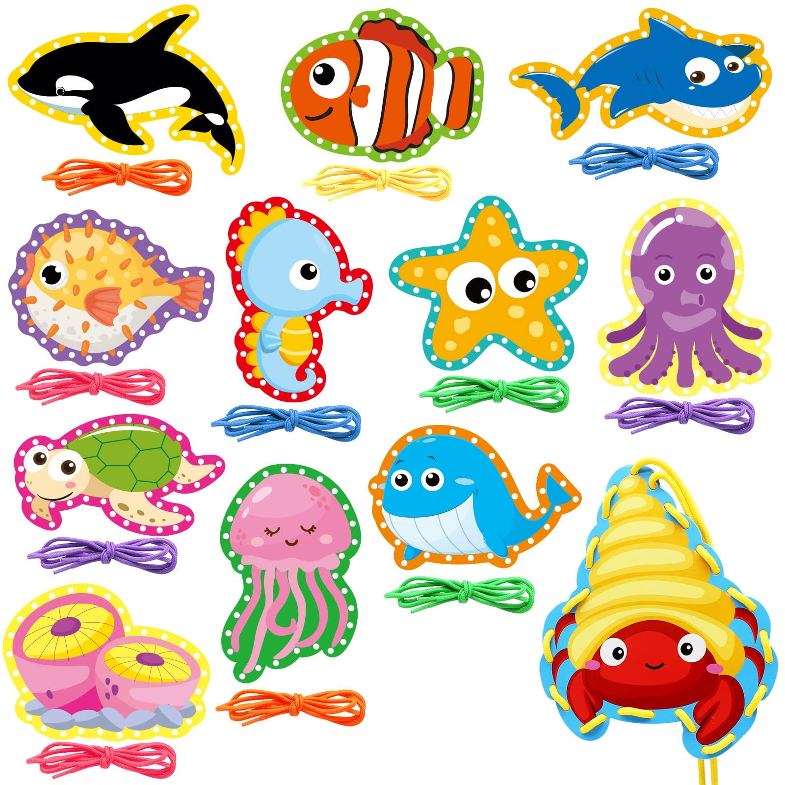 Omlisca Sea Animals Lacing Cards Sewing Cards KMC212 Shark Whale Ocean ...