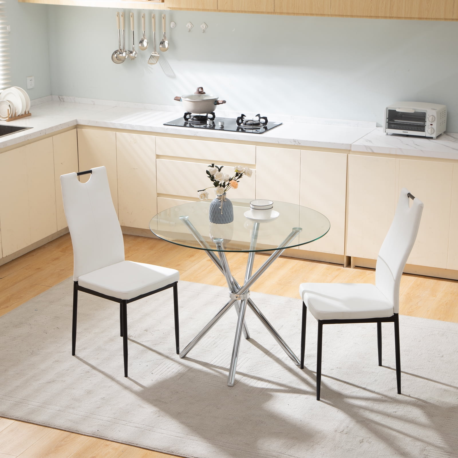 Omni House Dining Room Table Set for 2,Modern Space Saving Tempered ...