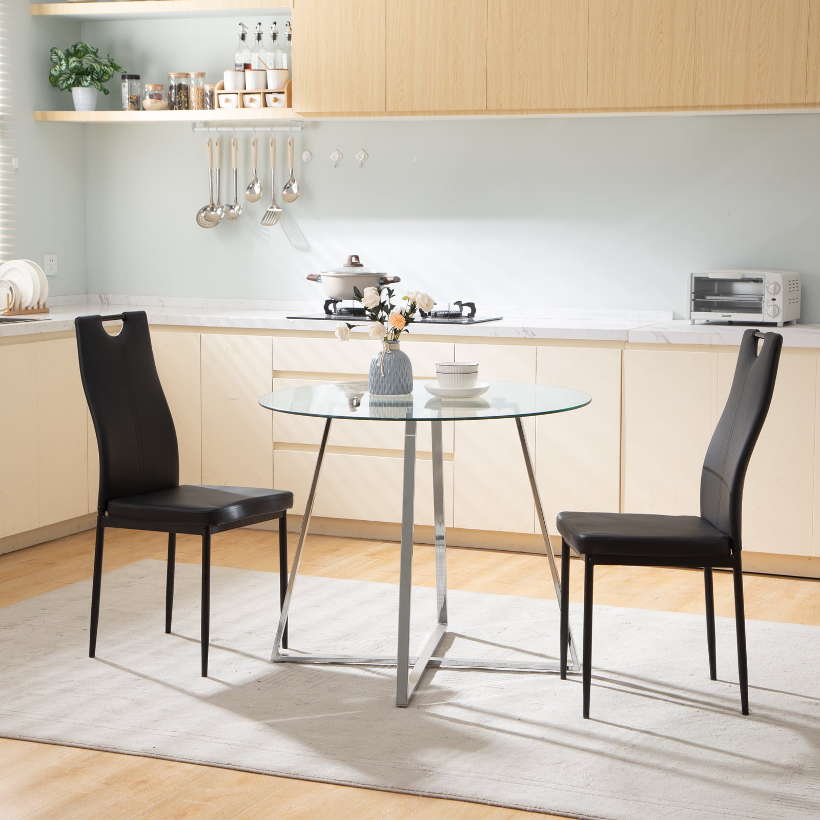 Omni House Dining Room Table Set for 2,Modern Space Saving Tempered ...