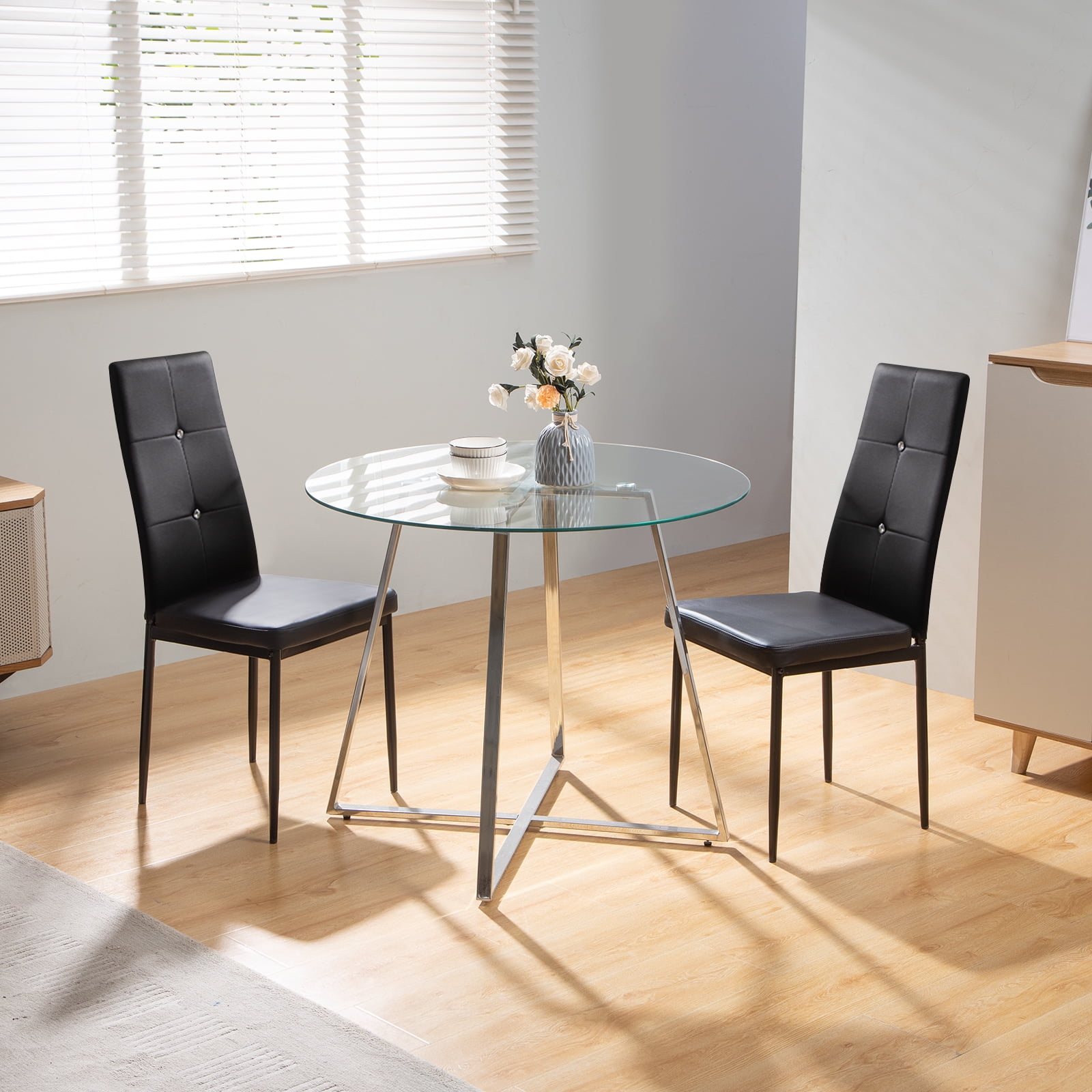 Omni House Dining Room Table Set for 2,Modern Tempered Glass Dining ...