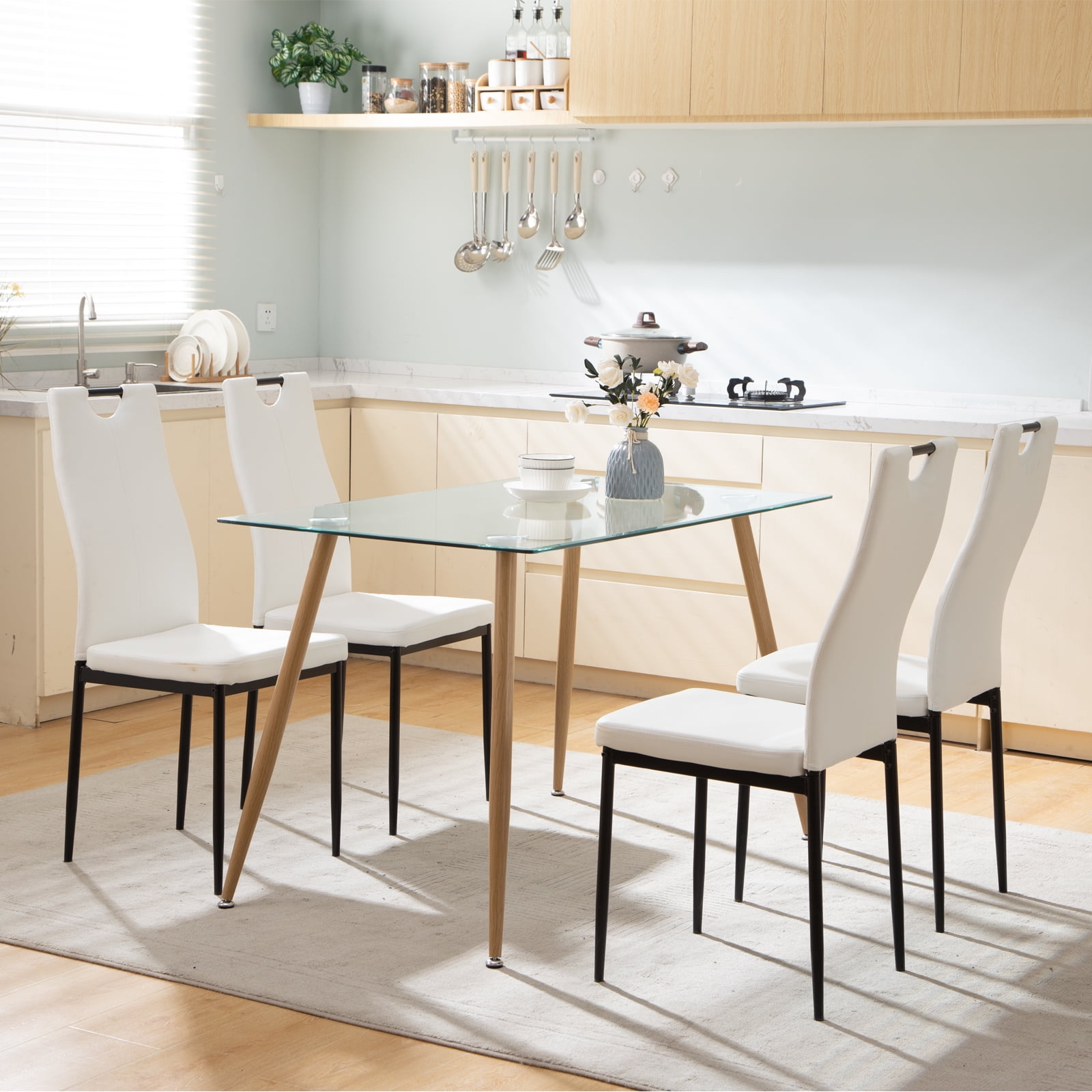 Omni House Dining Room Table Set For 4 Modern Space Saving Tempered