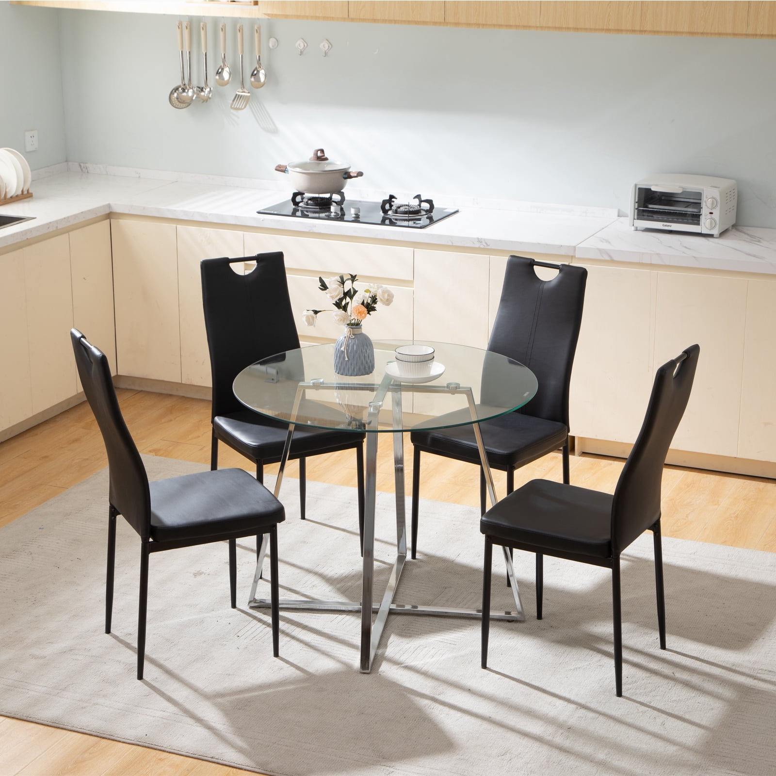 Omni House Dining Room Table Set for 4,Modern Space Saving Tempered ...