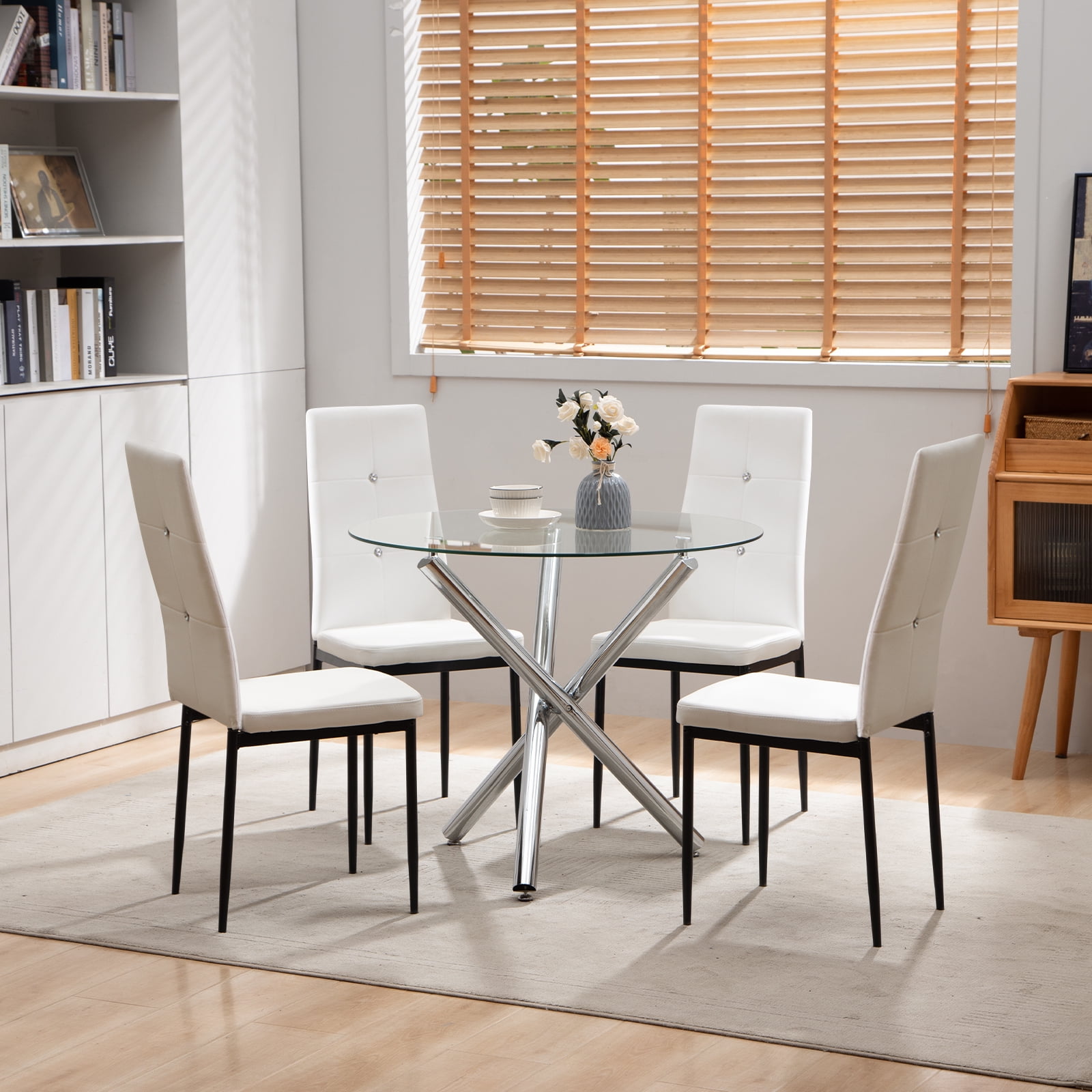Omni House Dining Room Table Set For 4 Modern Tempered Glass Dining