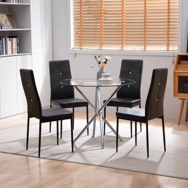 Omni House Dining Room Table Set For 4 Modern Tempered Glass Dining