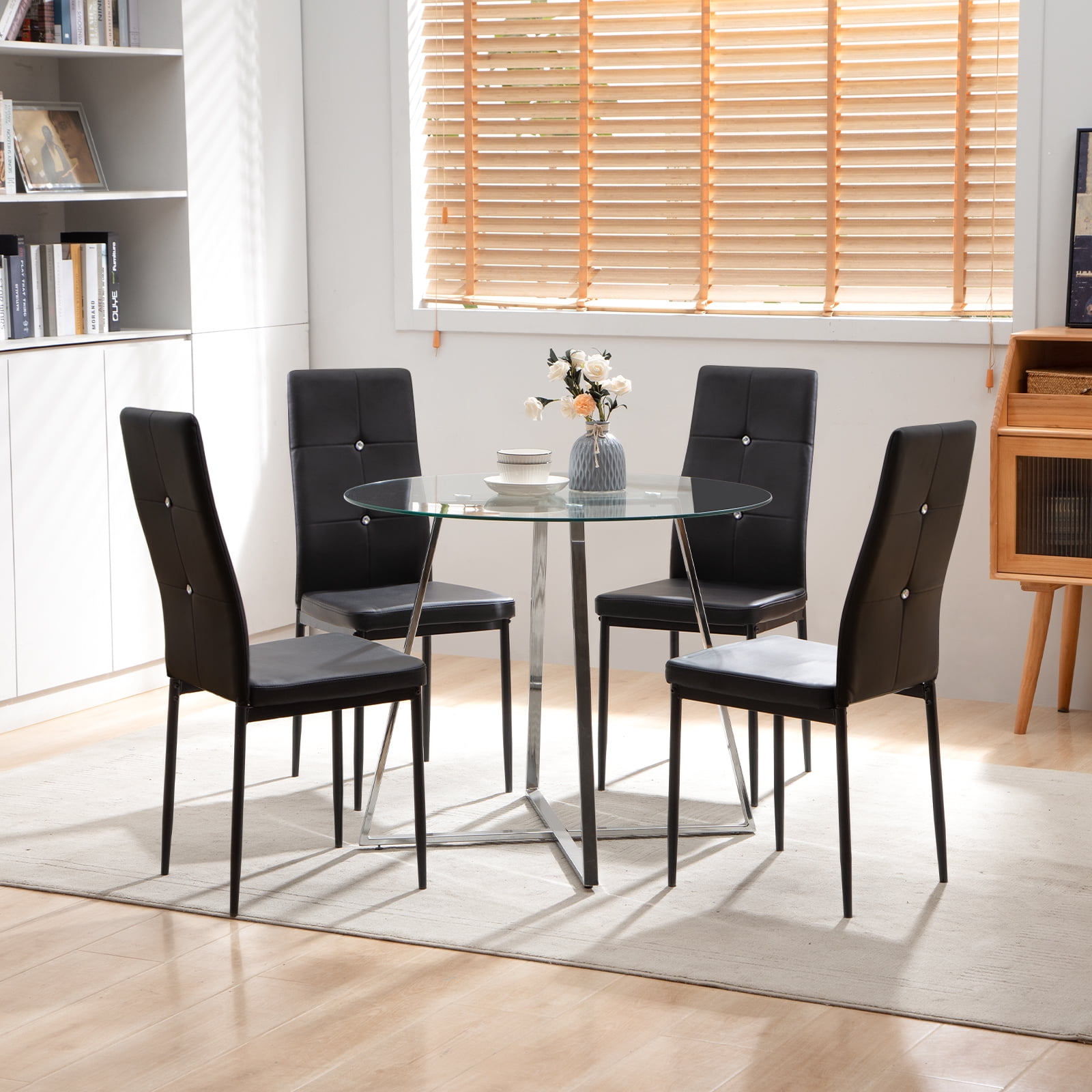 Omni House Dining Room Table Set for 4,Modern Tempered Glass Dining ...