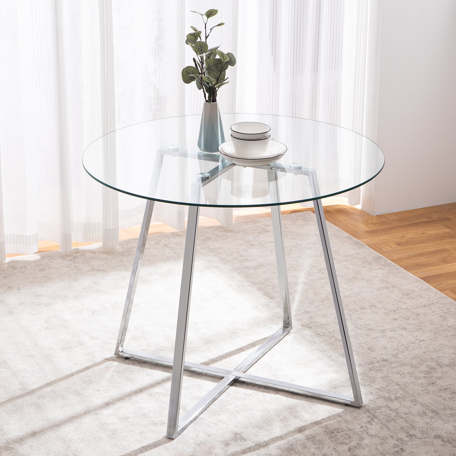Omni House Round Dining Room Table, Modern Glass Kitchen Table with ...
