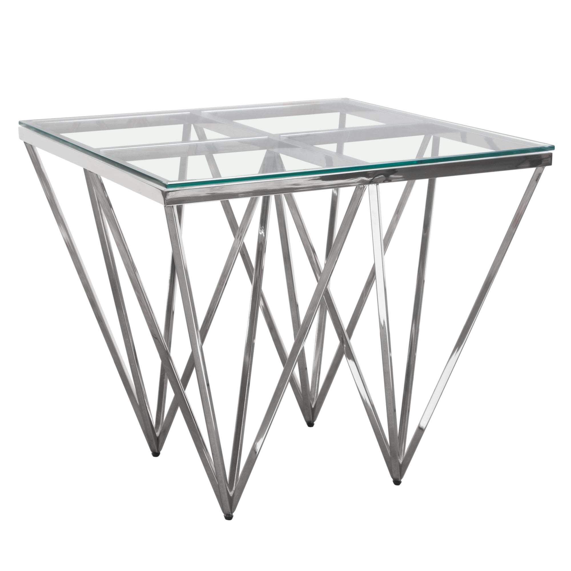 Omni Square End Table with Clear Tempered Glass Top and Polished ...