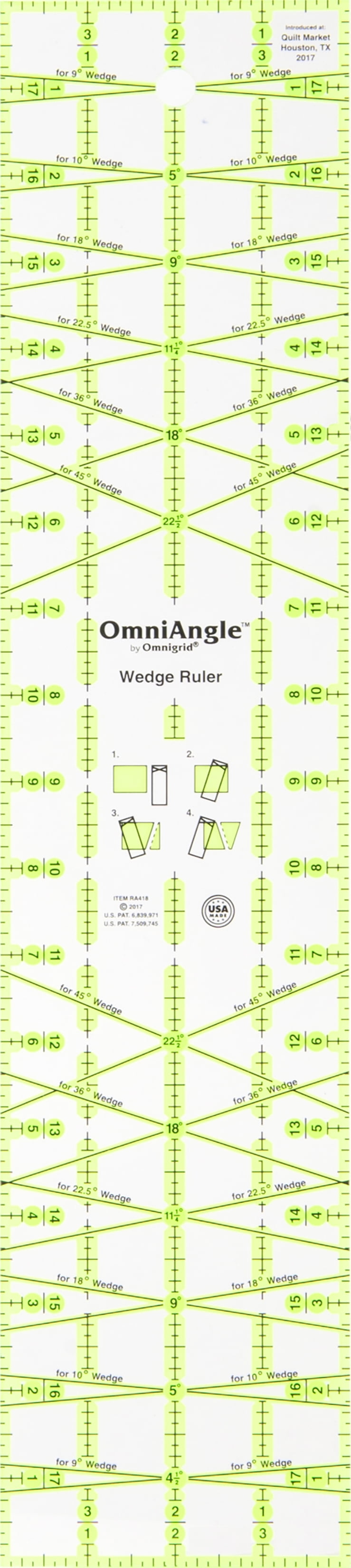 OmniAngle 4" x 18" Non-Slip Wedge Ruler, Quilter's Ruler by Omnigrid ...