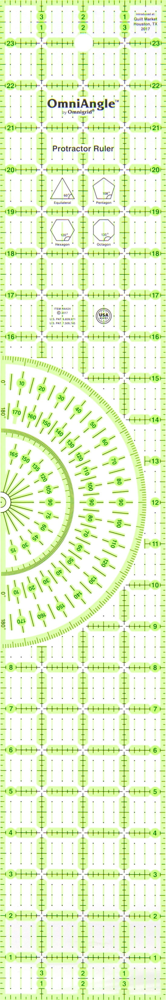 OmniAngle 4" x 24" Non-Slip Protractor Ruler, Quilter's Ruler by ...