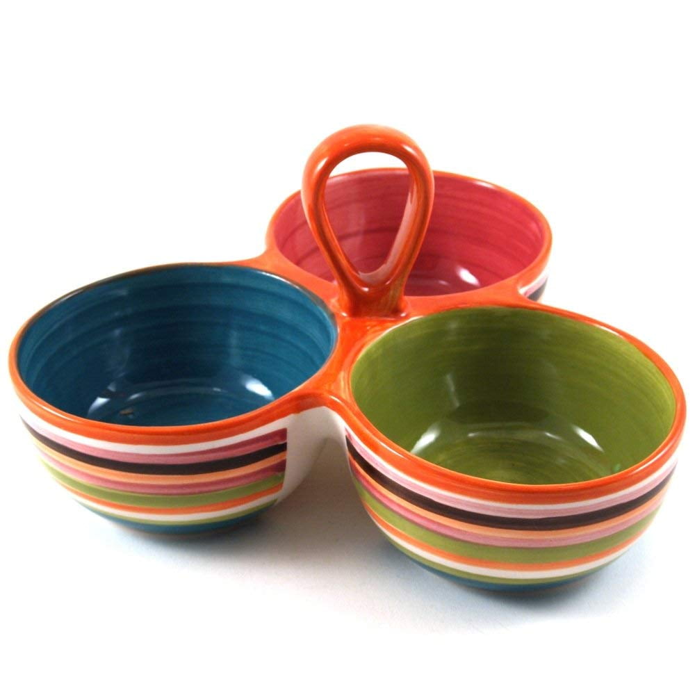 OmniWare Rio Ceramic 3 Section Condiment Dish, Party Tray, Snack and ...