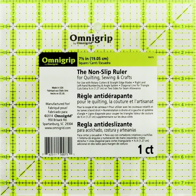 Omnigrip 7.5" Non-Slip Ruler, Square Quilter's Rulers by Omnigrid ...