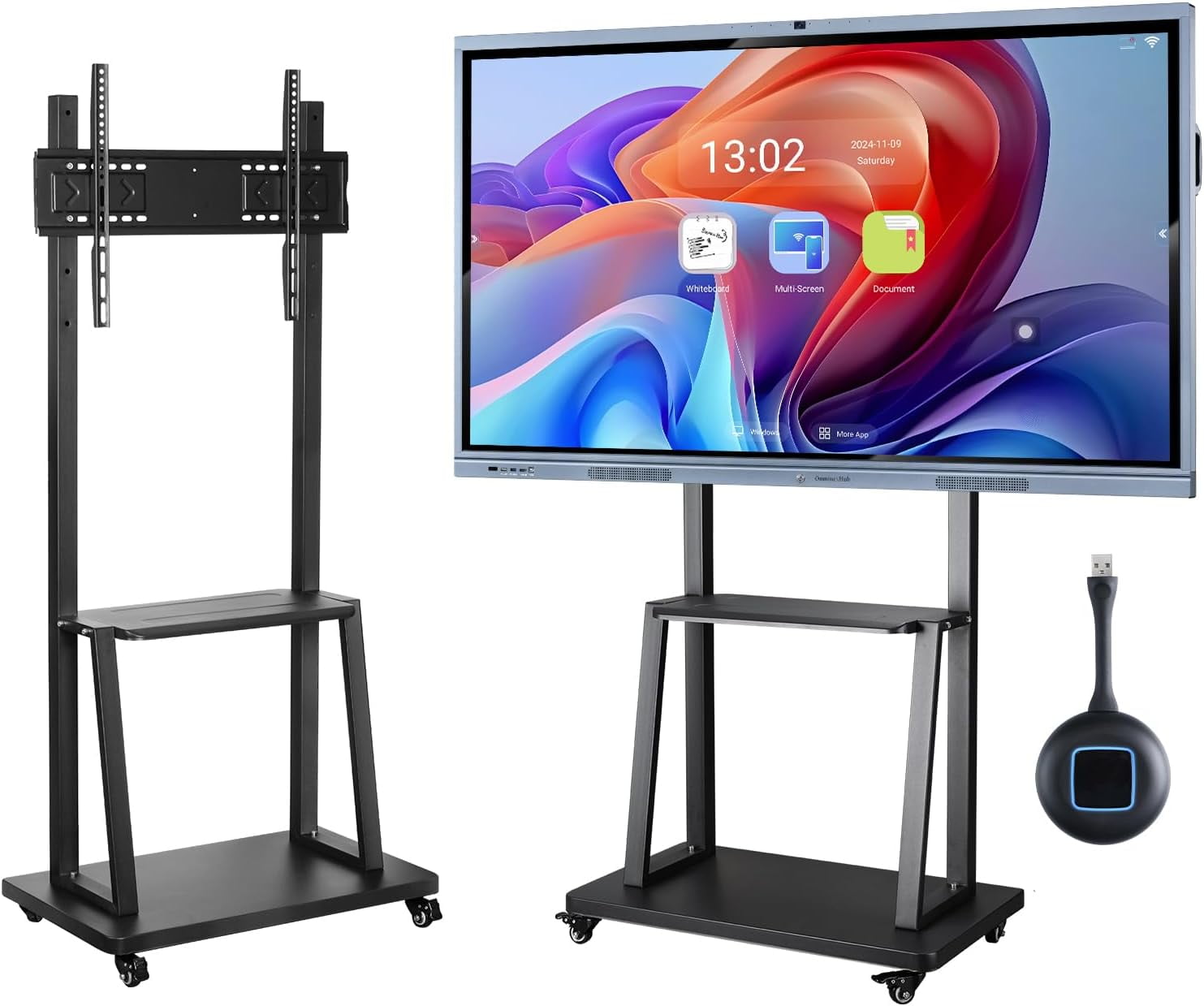 OmninexHub TV Stand With Wheels And Shelf, Height Adjustable TV Cart ...