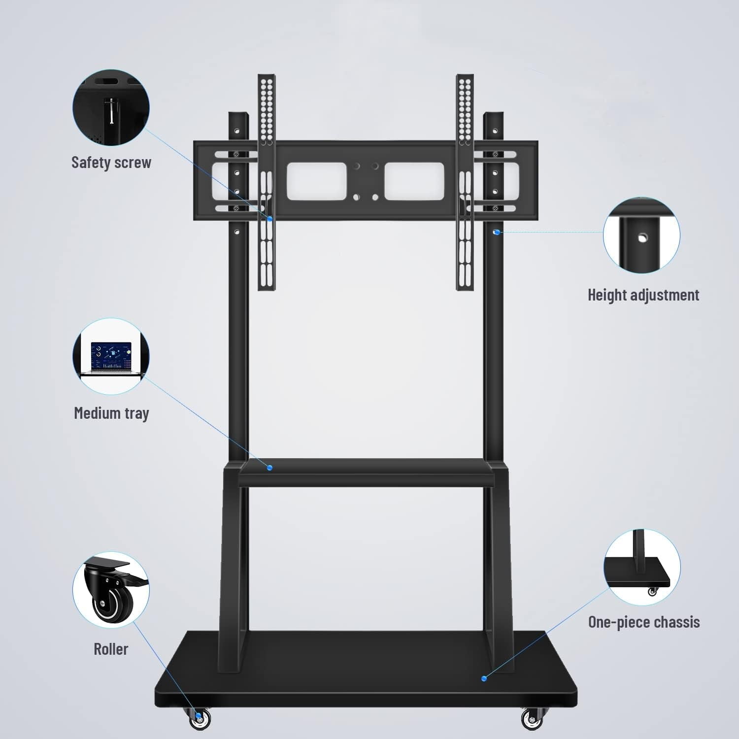 OmninexHub Mobile TV Stand With Wheels And Shelf, Height Adjustable TV ...
