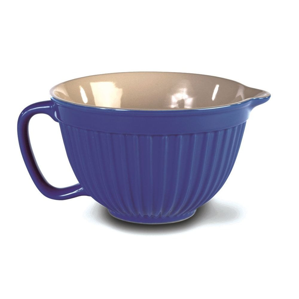 OmniWare Blue 2 Quart Stoneware Batter Bowl with Handle and Spout, Food ...
