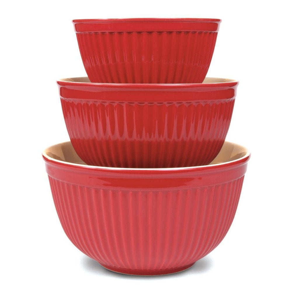 Omniware Simsbury Red Stoneware 3 Piece Nesting Mixing Bowl Set ...