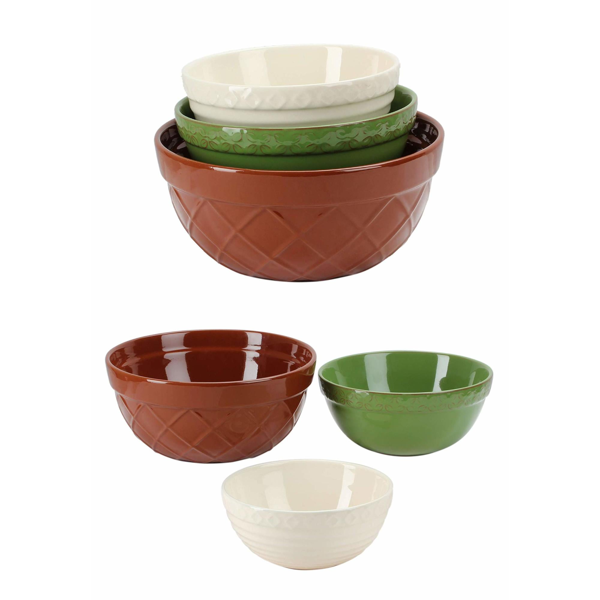 Omniware Vintage Bakeware Mixing Bowls, Set of 3 - Stoneware with ...