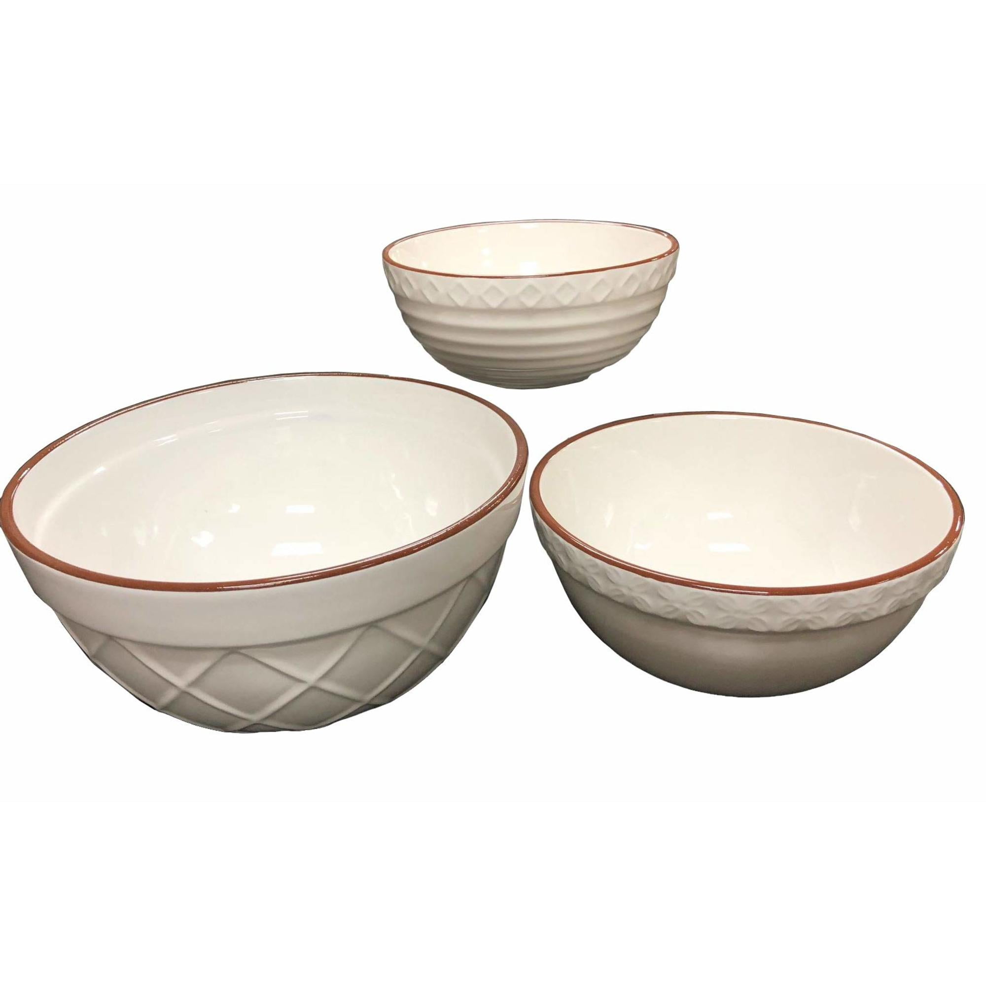 Omniware Vintage Bakeware Mixing Bowls, Set of 3 - Stoneware with ...