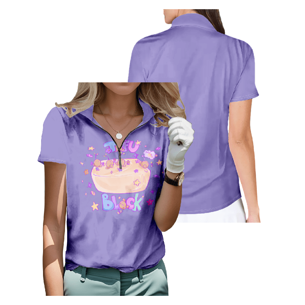 Omori Sprout Mole Golf Shirt Women Short Sleeve Half Zip Sports Tops ...