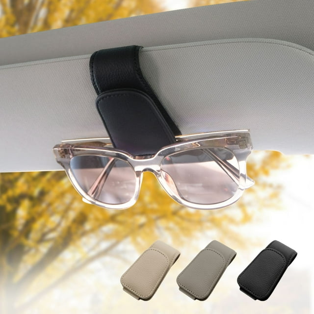 Ompellus Sunglasses Holder for Car Sun Visor, Genuine Leather Eyeglass ...