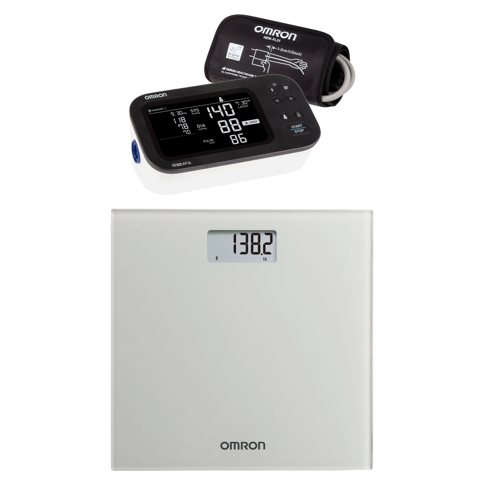 Omron 10 Series Upper Arm Blood Pressure Monitor and Digital Scale with ...