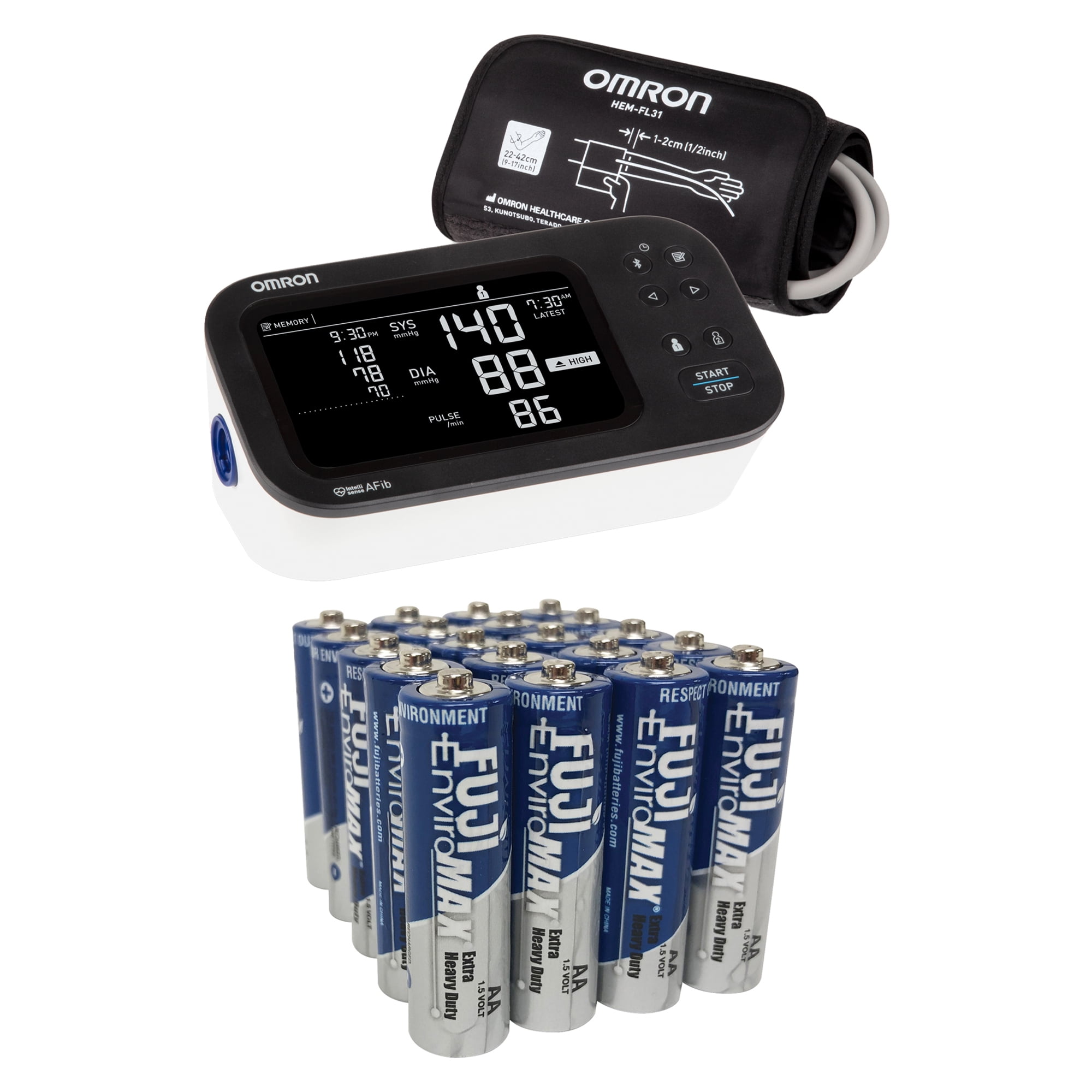 Omron 10 Series Upper Arm Blood Pressure Monitor and EnviroMax AA Extra ...