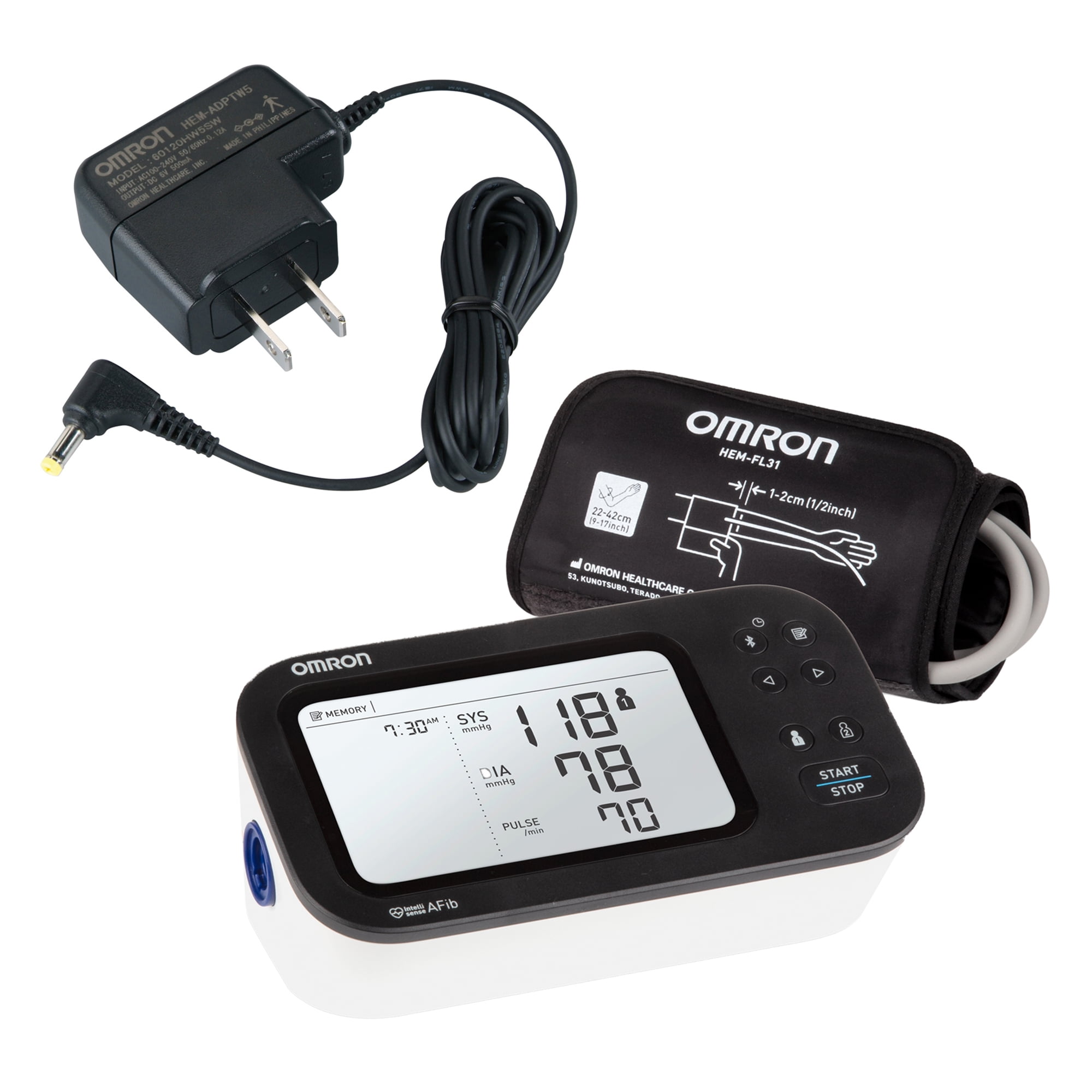 Omron 7 Series Upper Arm Blood Pressure Monitor and AC Adapter Kit ...