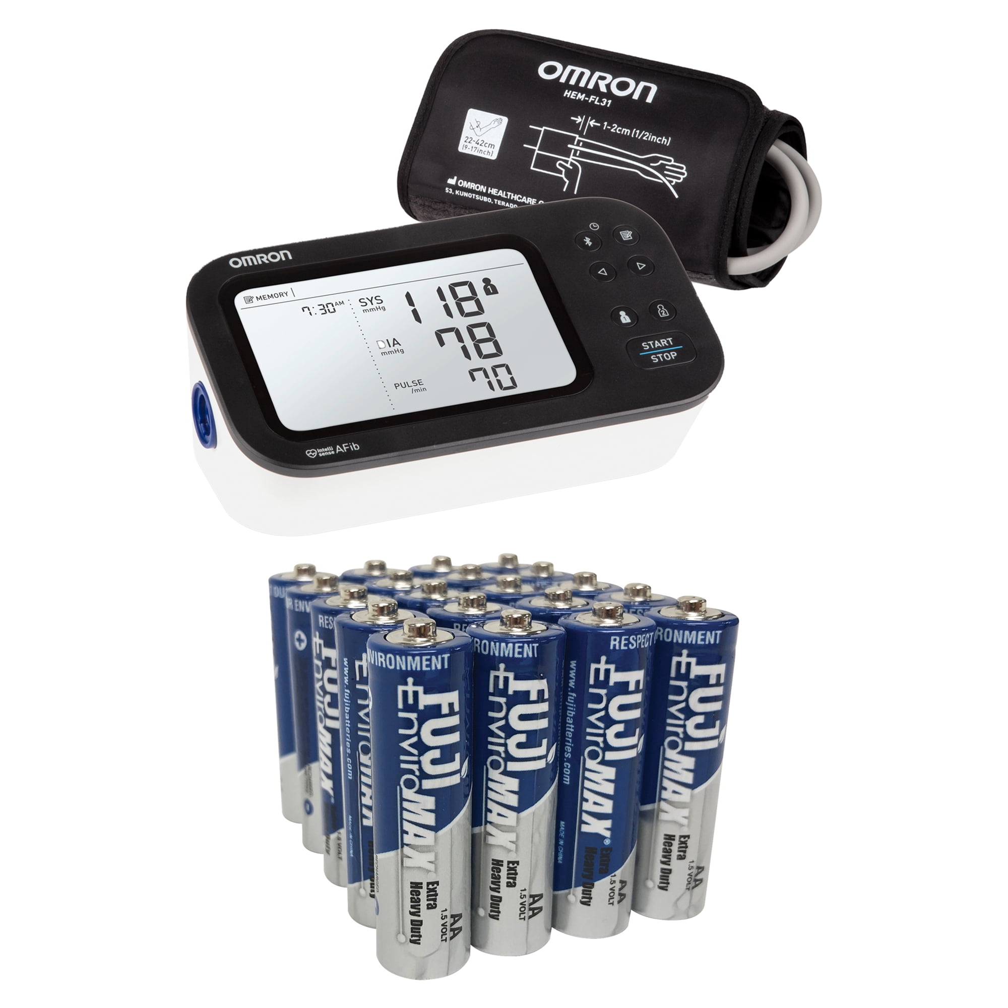 Omron 7 Series Upper Arm Blood Pressure Monitor and EnviroMax AA Extra ...