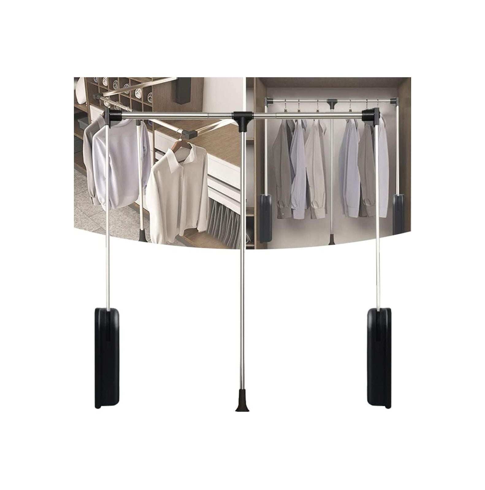 Omsix Chrome Steel Pull Down Closet Rod Heavy Duty Adjustable 35-46.7 ...