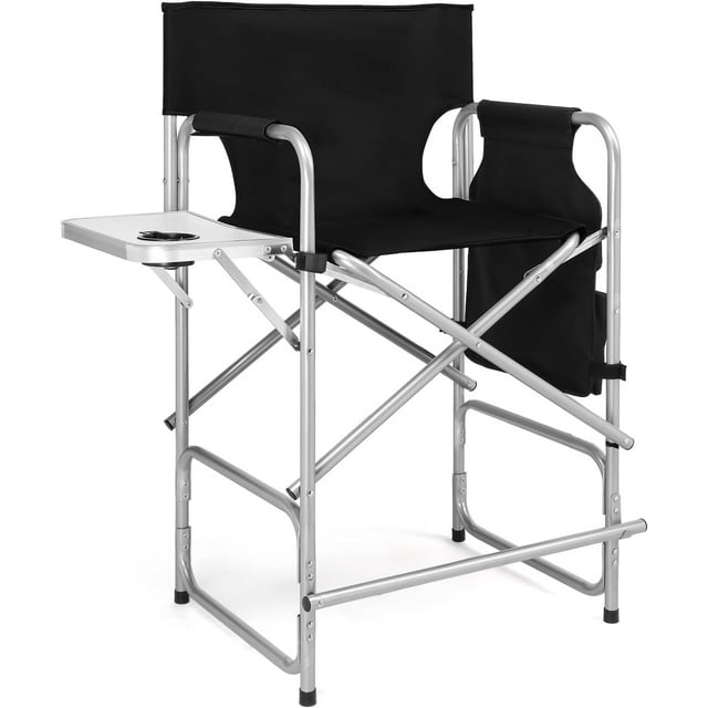 OmySalon Steel Indoor Folding Chair with Side Table, Black - Walmart.com