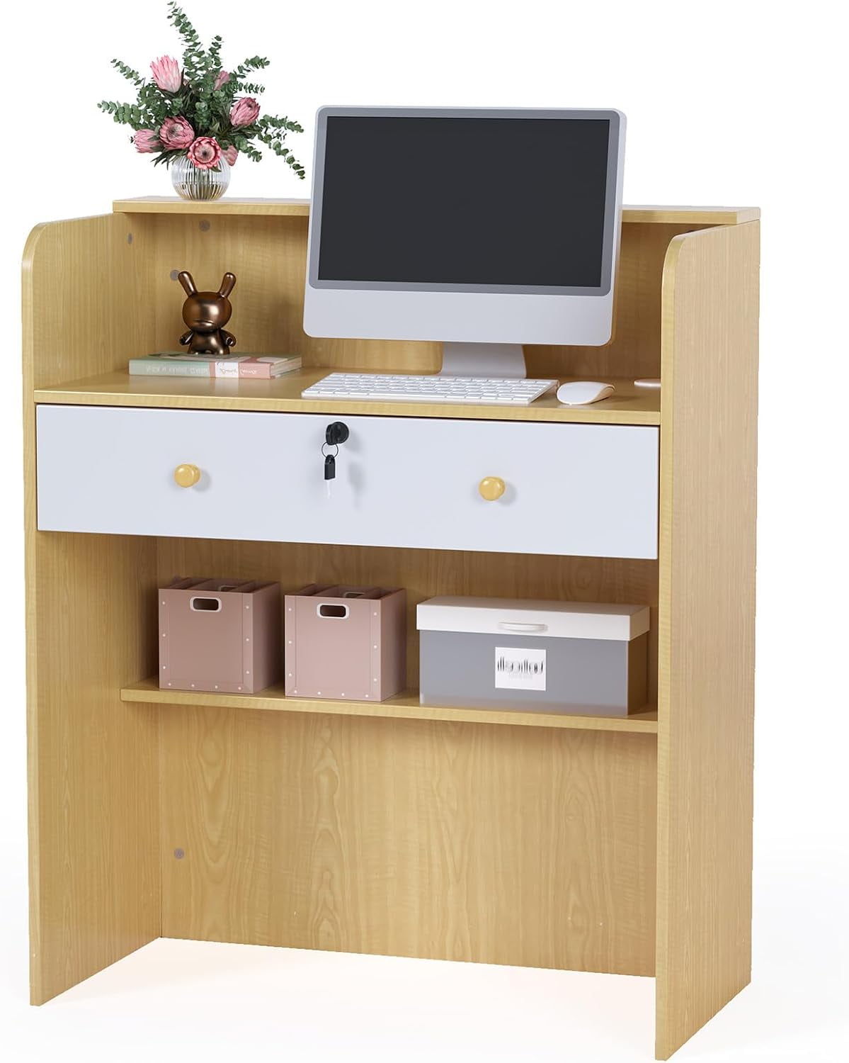 OmySalon Reception Desk with Counter, Small Front Desk w/Lockable ...