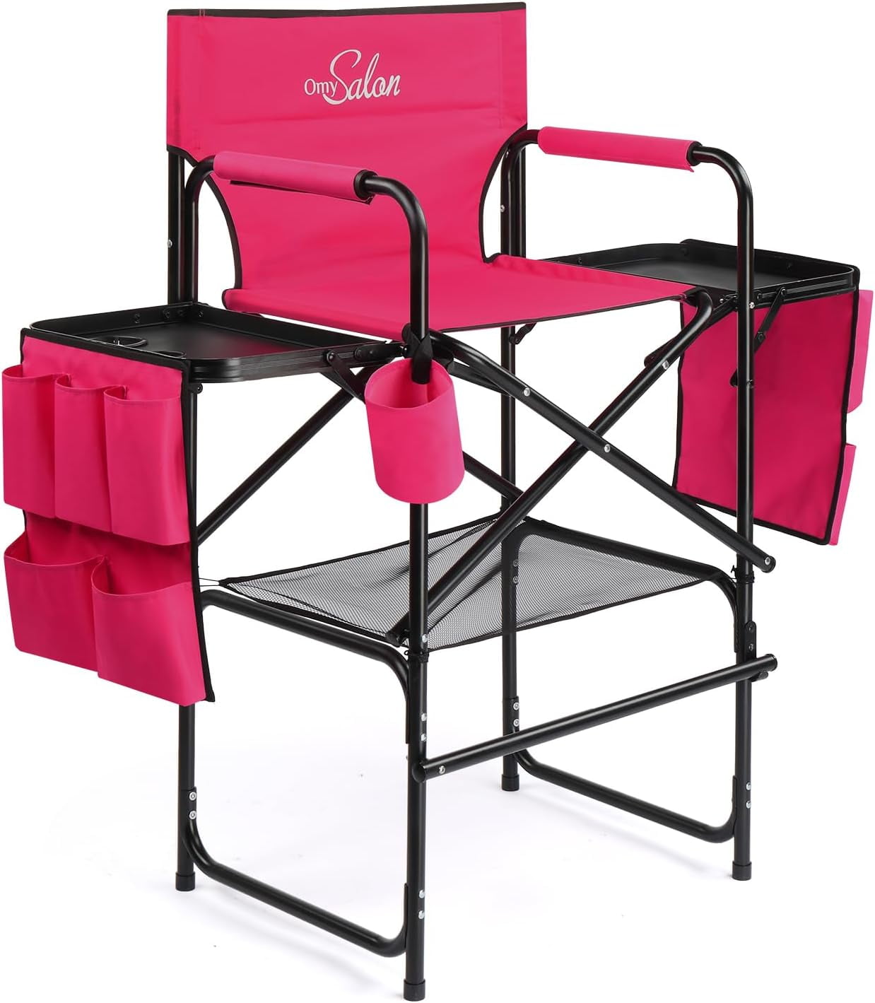 OmySalon Tall Folding Directors Chair with Side Table Storage Bag ...