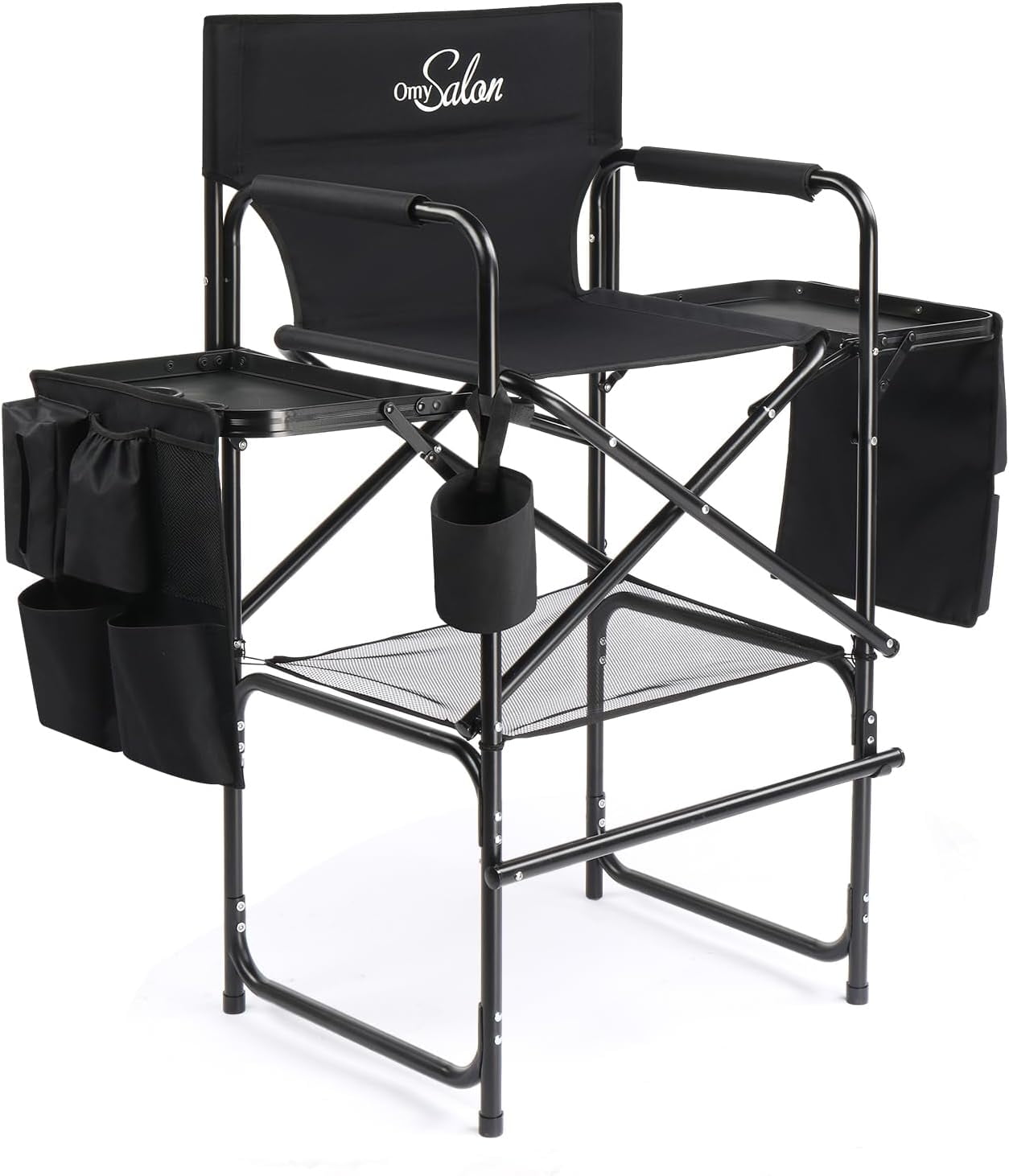 OmySalon Tall Folding Directors Chair with Side Table Storage Bag ...