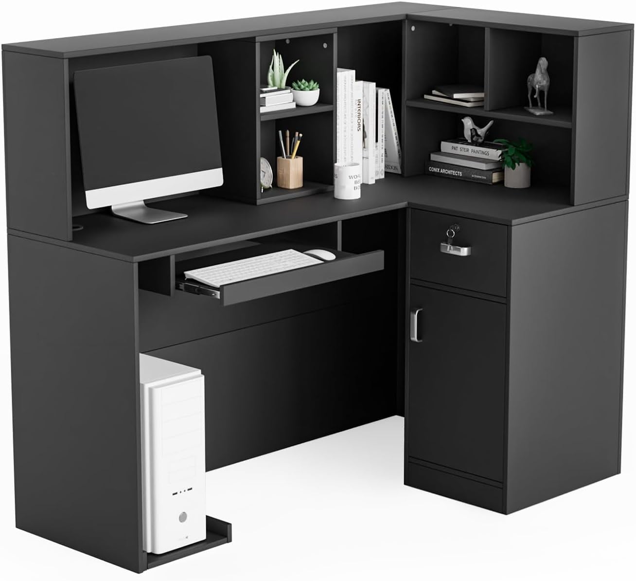 Omysalon Reception Desk, Front Desk with Removable Grid, Retail ...