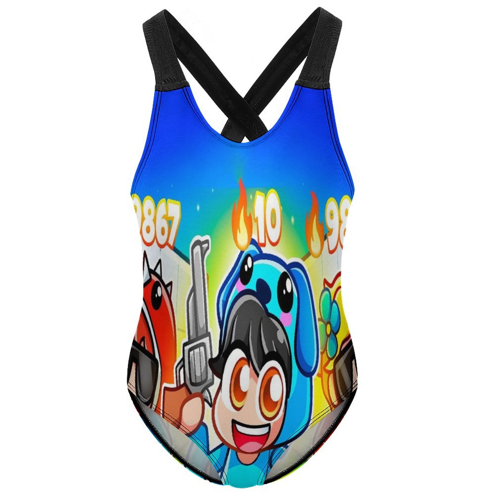 Omz Crew One Piece Swimsuit for Girls Crewneck Sleeveless Back Cross Strap Bathing Suit Swimwear ...