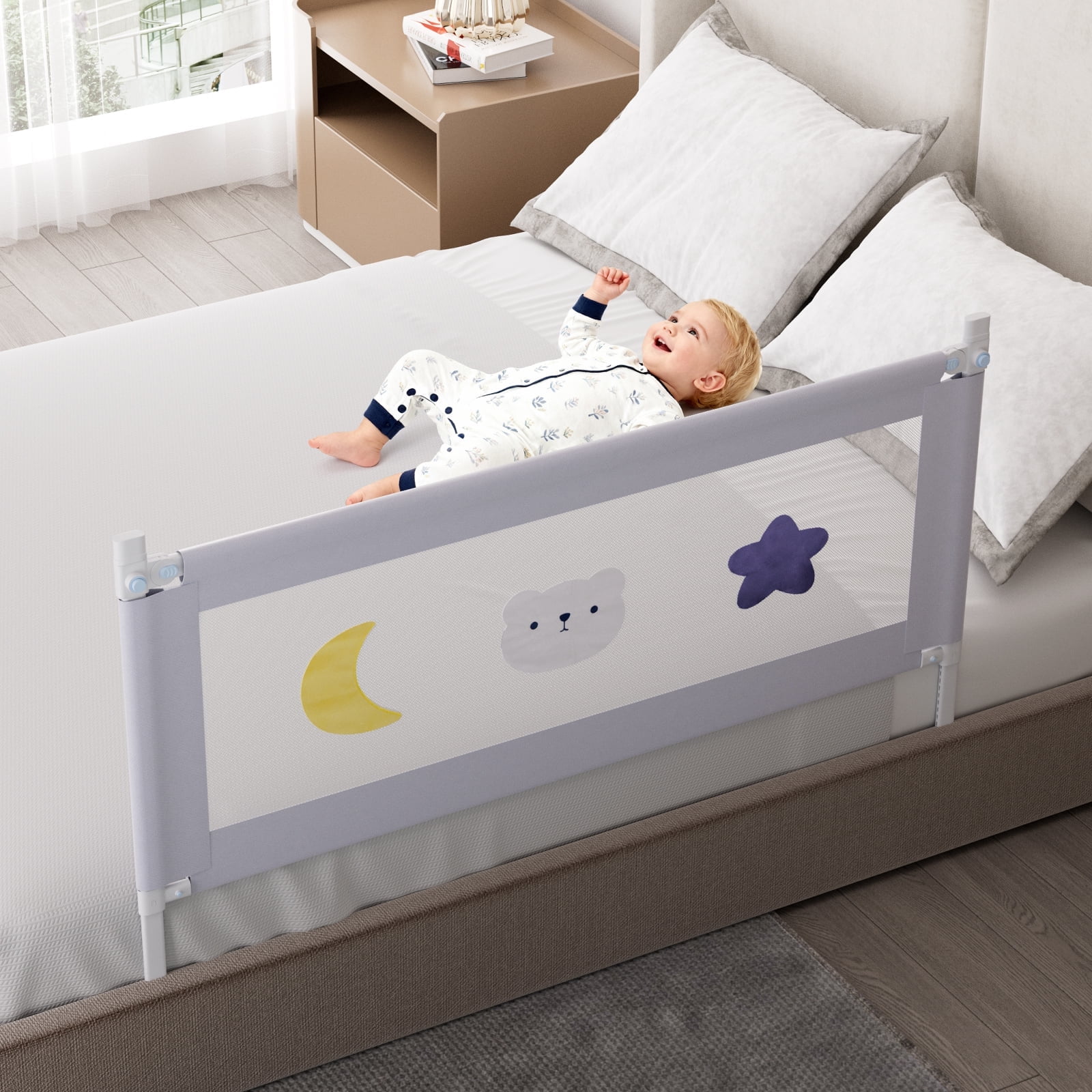 OMZER 59" Toddler Bed Safety Rail with Dual Locks & Adjustable Height ...