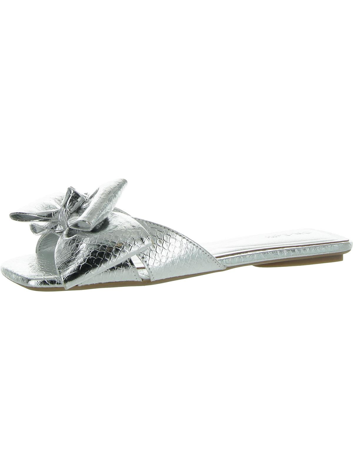 On 34th Womens JAZMINN Faux Leather Bow Slide Sandals - Walmart.com