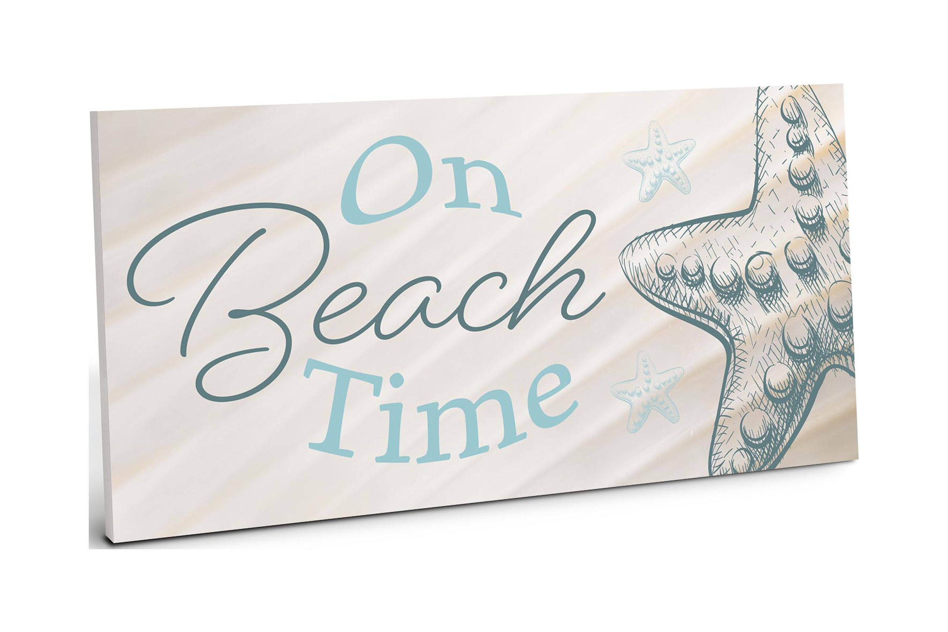 On Beach Time Green Starfish White Sand 10 x 5 Wood Wall Sign Plaque ...