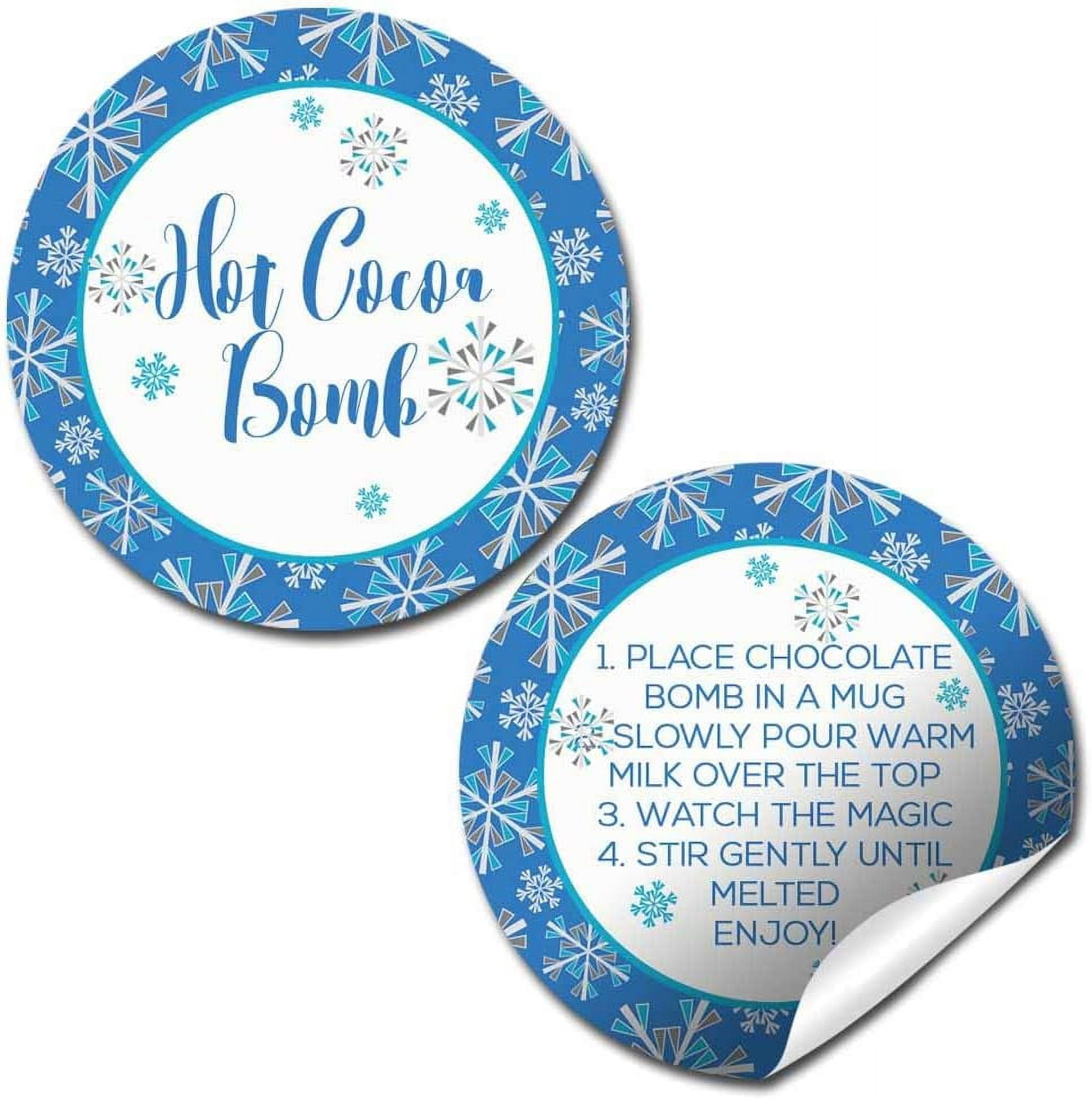 On Blue Background Themed Hot Cocoa Bomb Packaging Sticker Labels ...