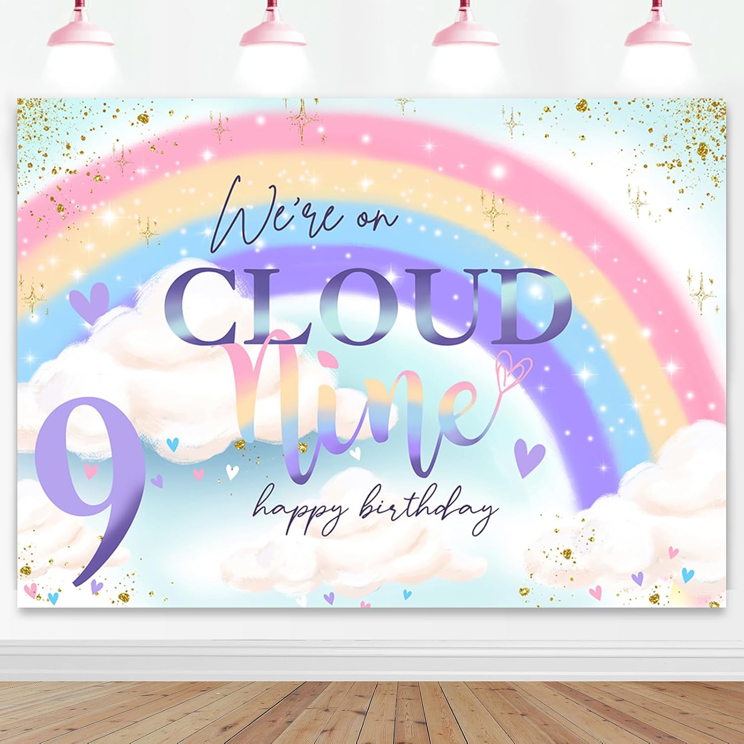 On Cloud Birthday Beautiful Backdrop Cute Rainbow Cloud Girl Birthday ...