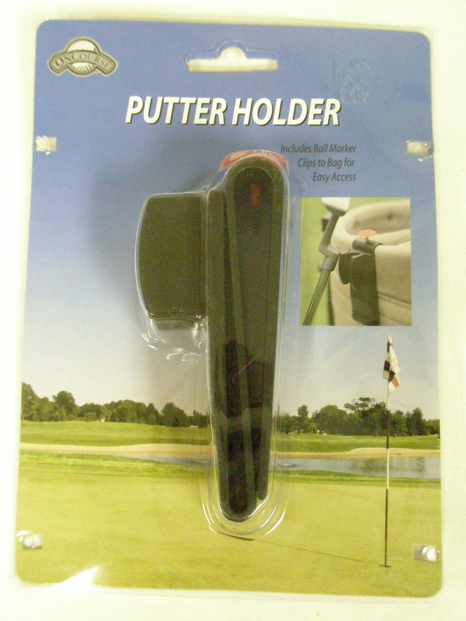 On Course Putter Holder With Ball Marker (Black, Clip On Golf Bag ...