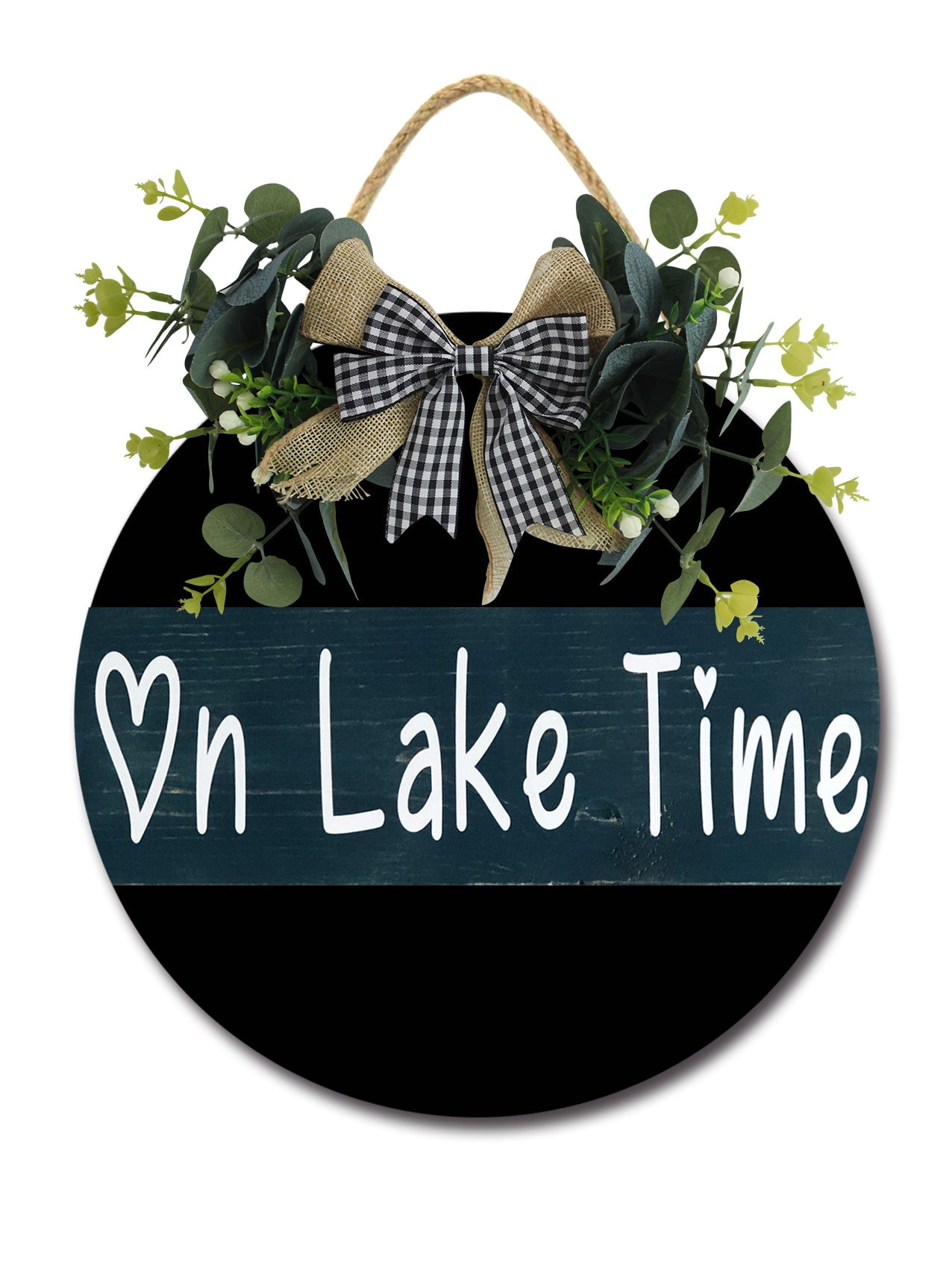 On Lake Time Sign Front Door Porch Decorations, Round Rustic Wood ...