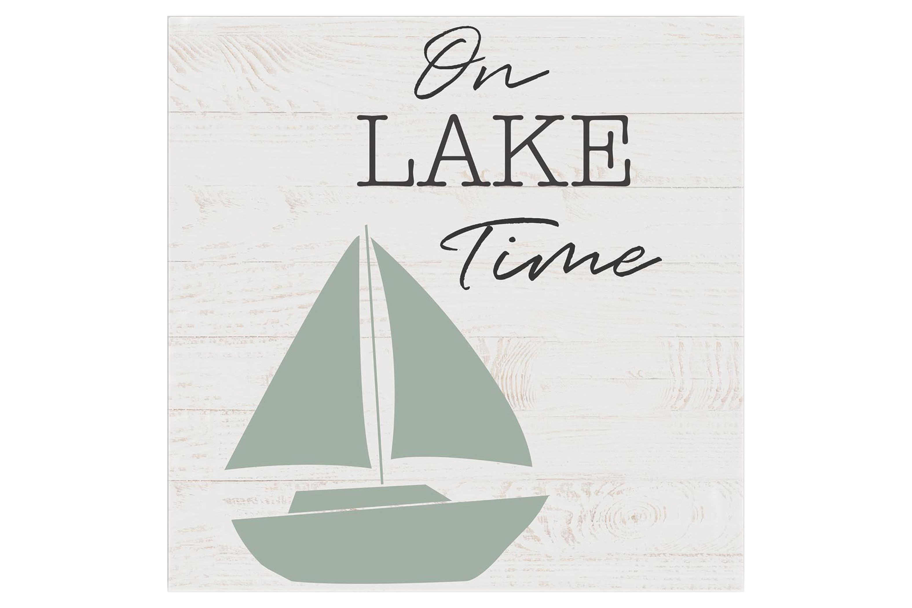 On Lake Time White Woodgrain Boat 12 x 12 Wood Wall Sign Plaque ...
