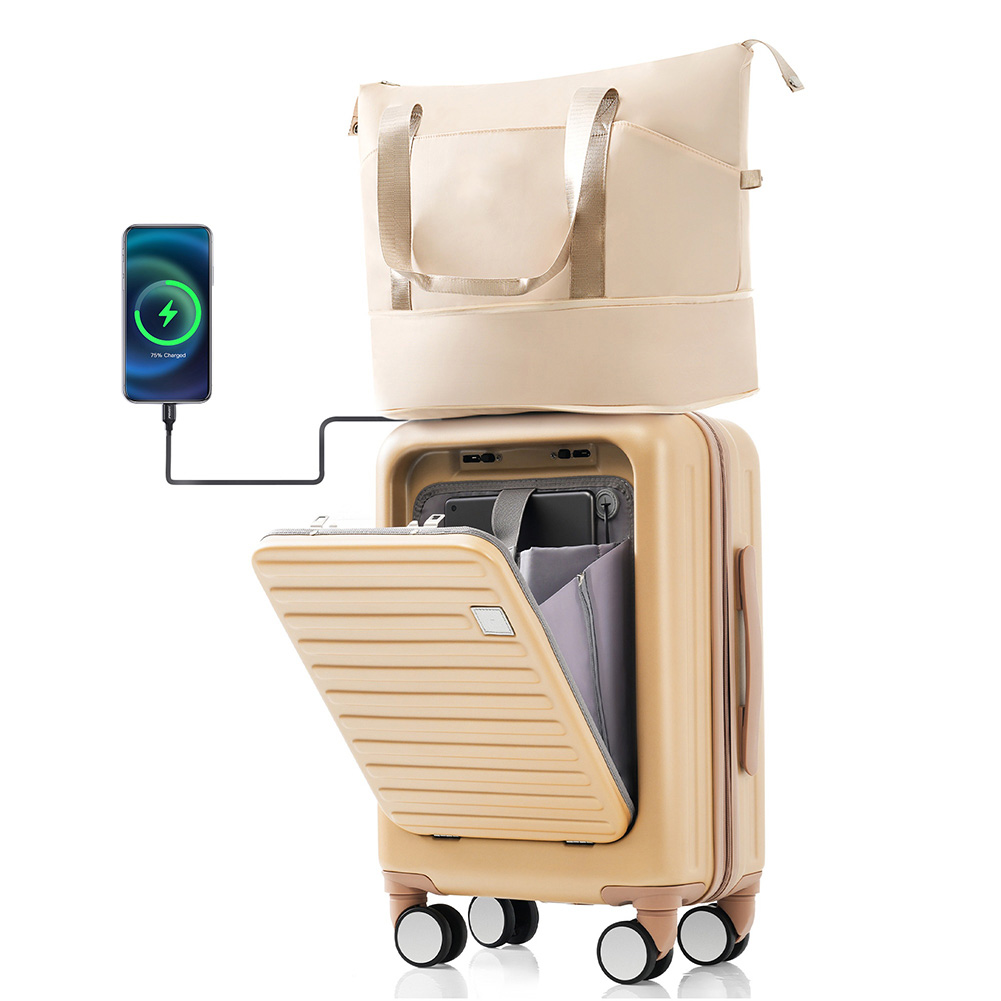 On Luggage With Expandable Travel Bag 20 InchHardSuitcase With USB Port ...