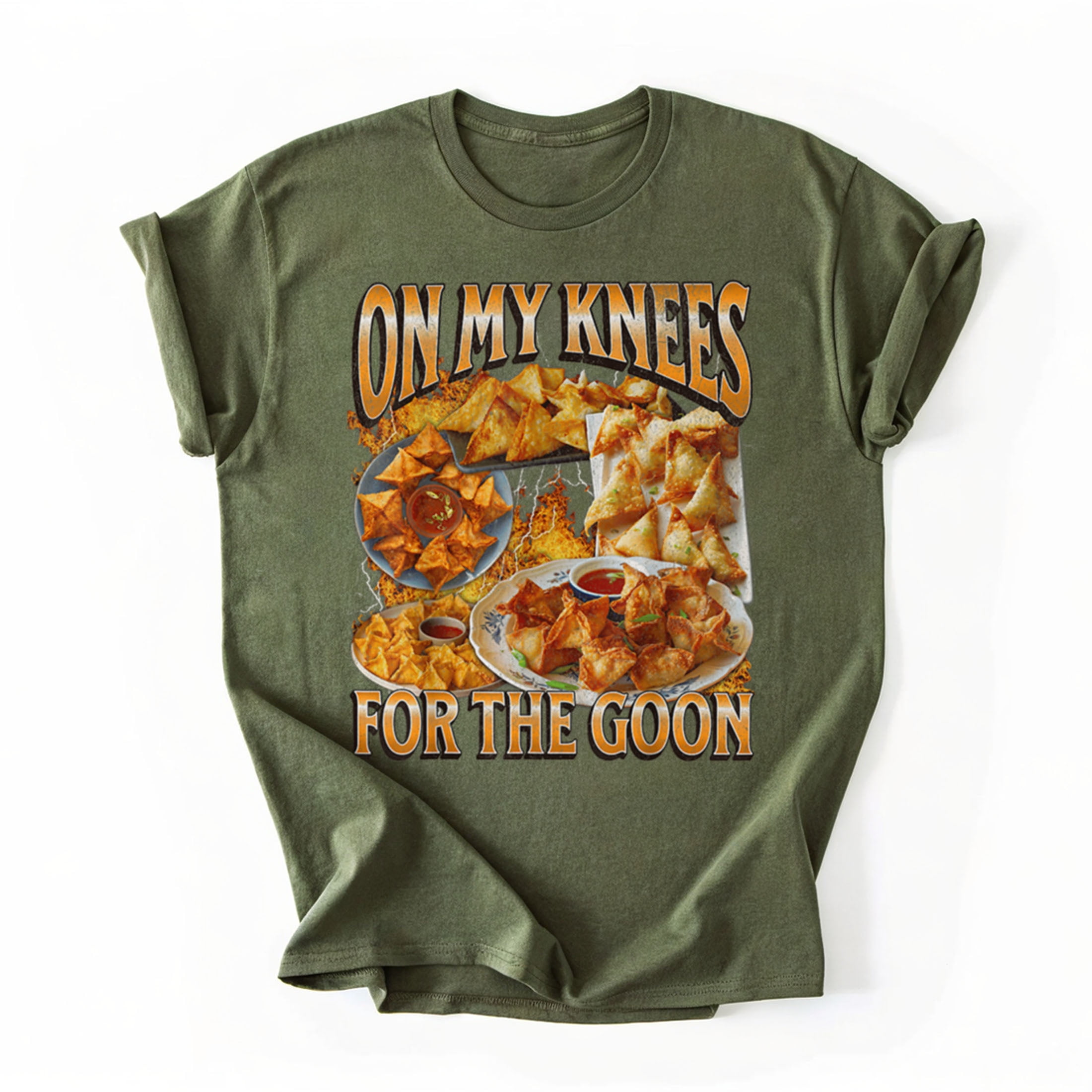 On My Knees Funny Crab Rangoon Meme Bootleg Graphic T-Shirt ...